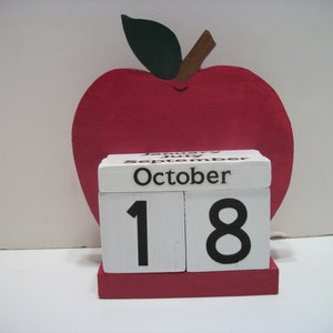 Apple Calendar Perpetual Wood Block Red Apple Decor Teacher Gift - Etsy