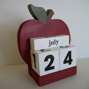 Apple Calendar Perpetual Wood Block Red Apple Decor Teacher - Etsy