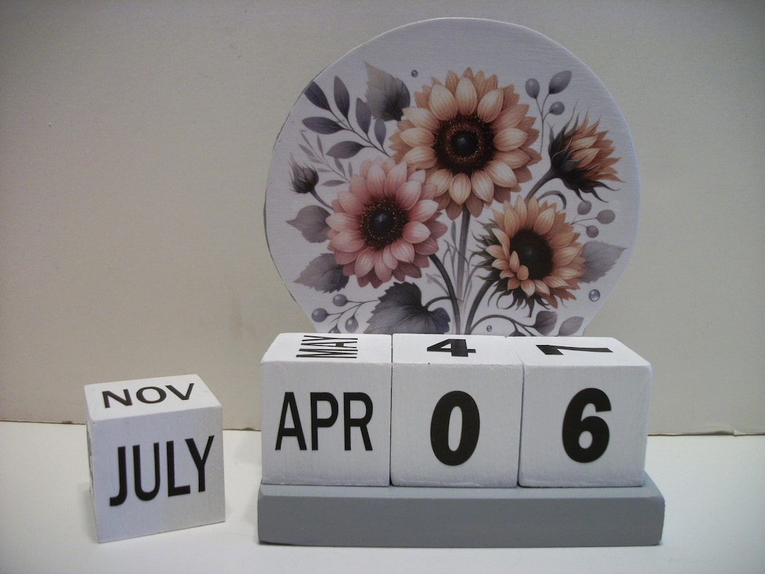 Flower Bundle Calendar Perpetual Wood Block Flower Decor - Etsy