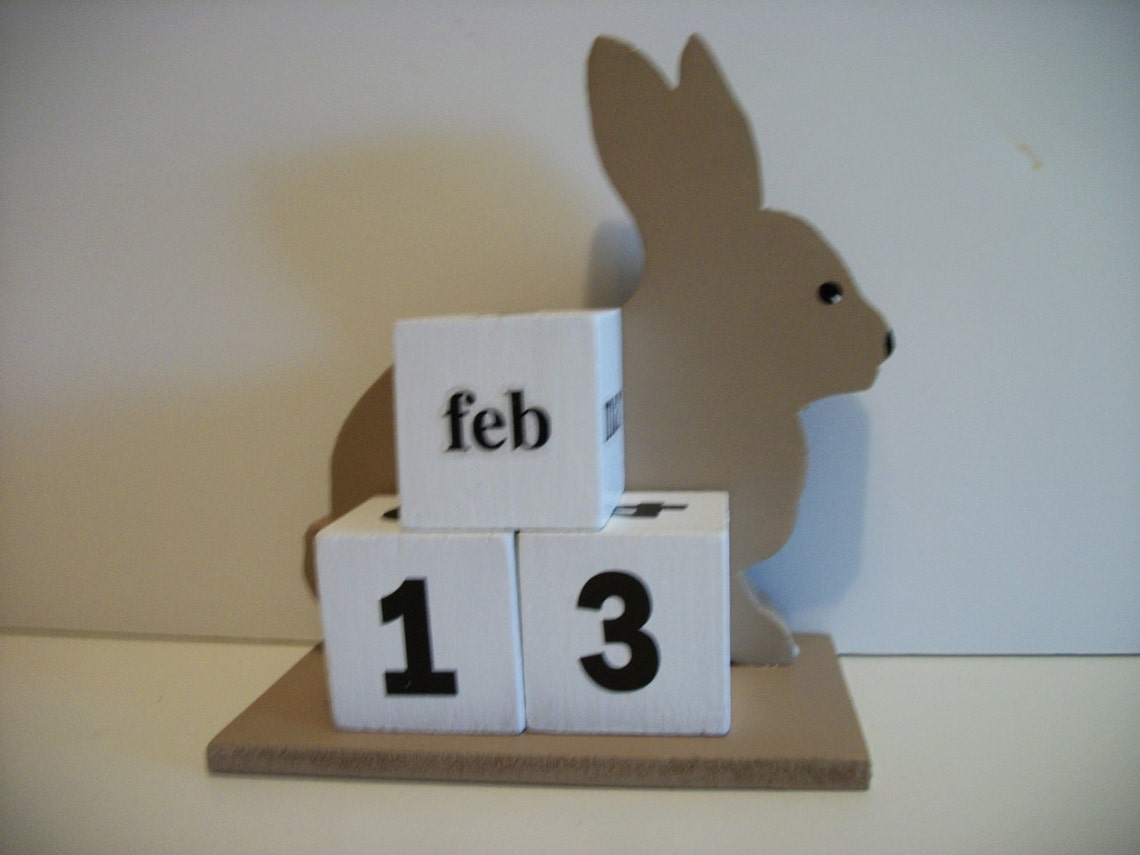 Rabbit Calendar Perpetual Wood Block Primitive Tan Rabbit - Etsy