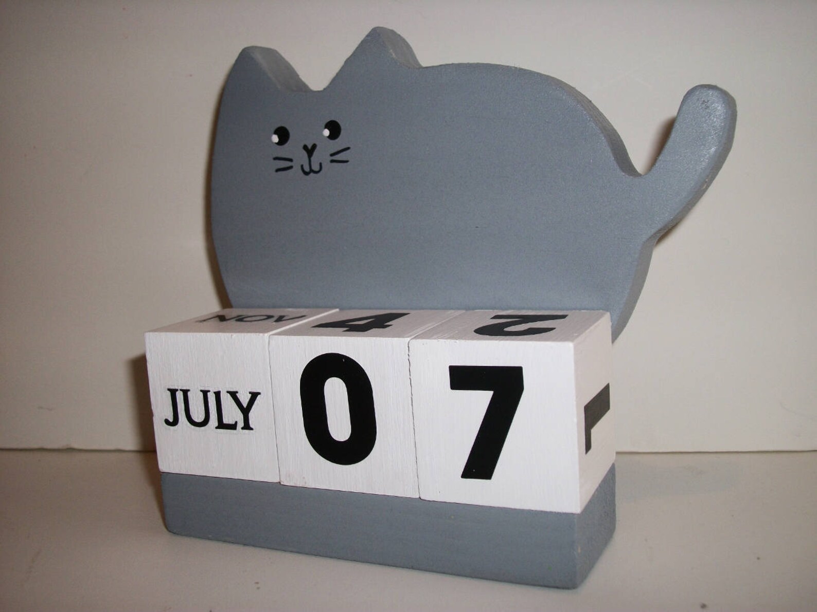 Cat Perpetual Wood Block Calendar Fat Grey Cat - Etsy