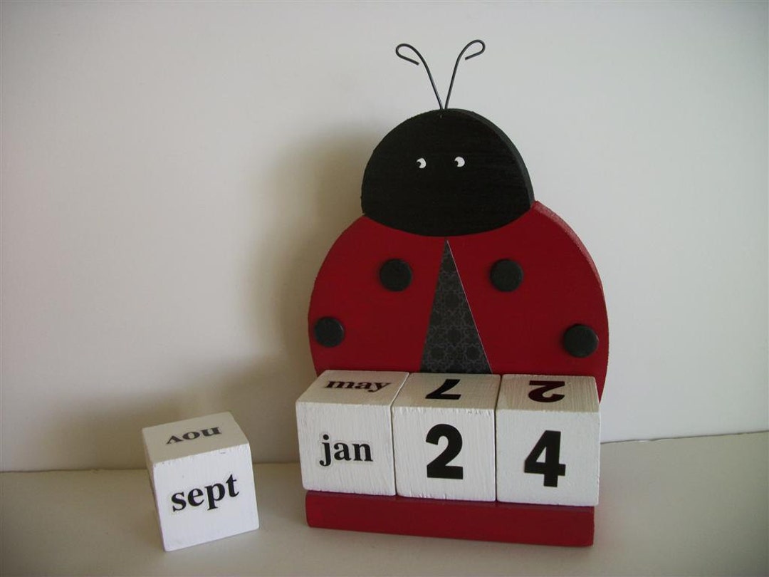 Ladybug Calendar Perpetual Wood Block Red Ladybug Decor - Etsy