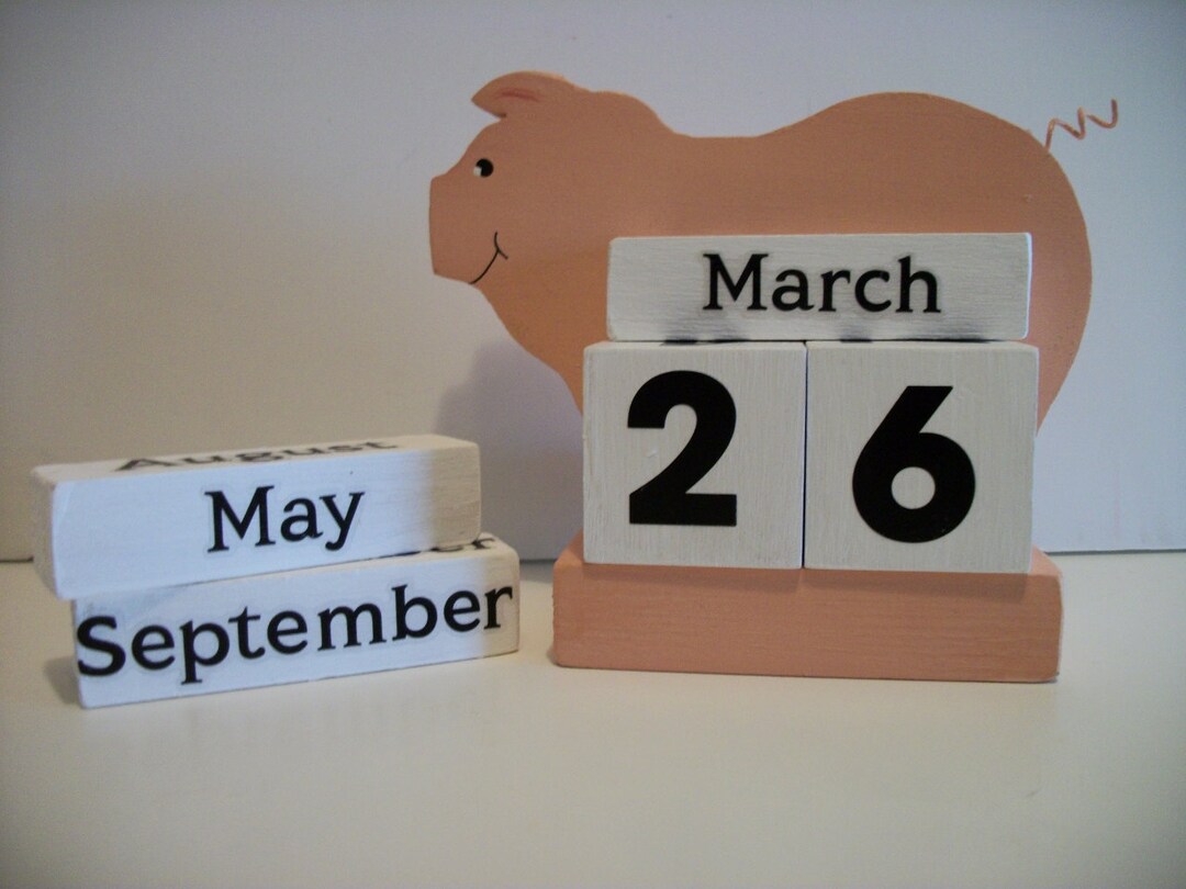Pig Calendar Perpetual Wood Block Peach Pig - Etsy