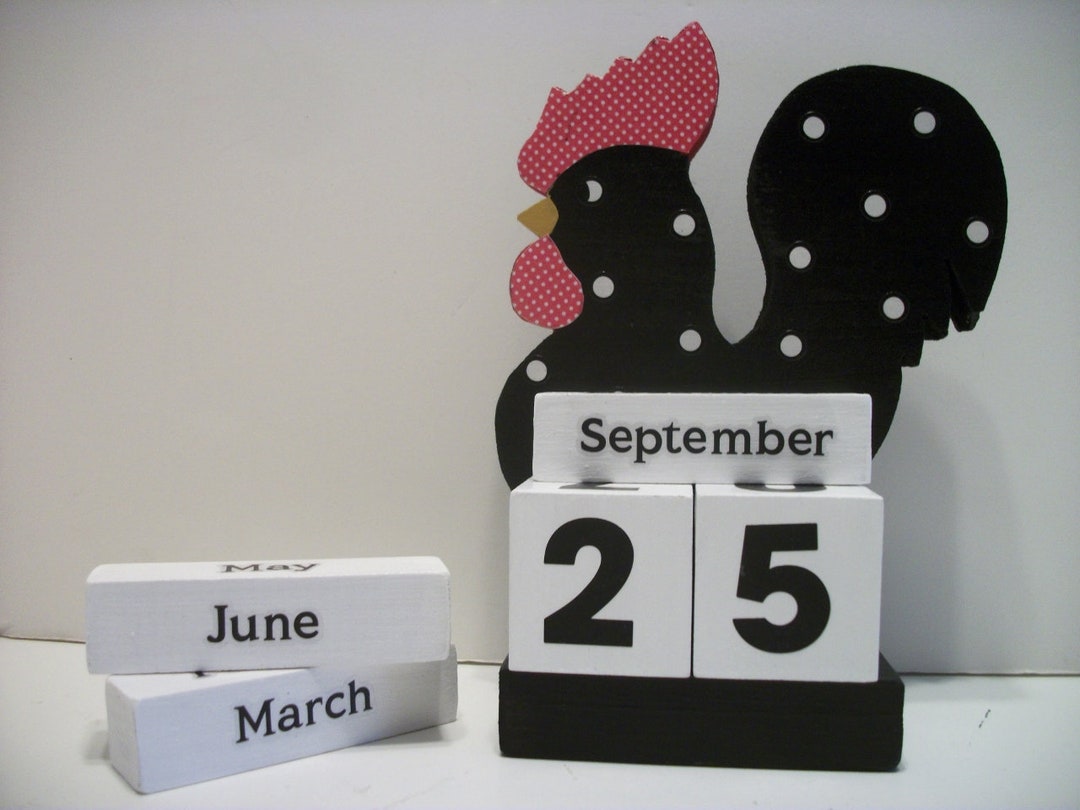 Rooster Calendar Perpetual Wood Block Rooster Chicken Decor - Etsy
