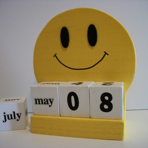 Happy Face Calendar Perpetual Wood Block Yellow Happy Face - Etsy