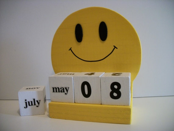 Happy Face Calendar Perpetual Wood Block Yellow Happy Face - Etsy