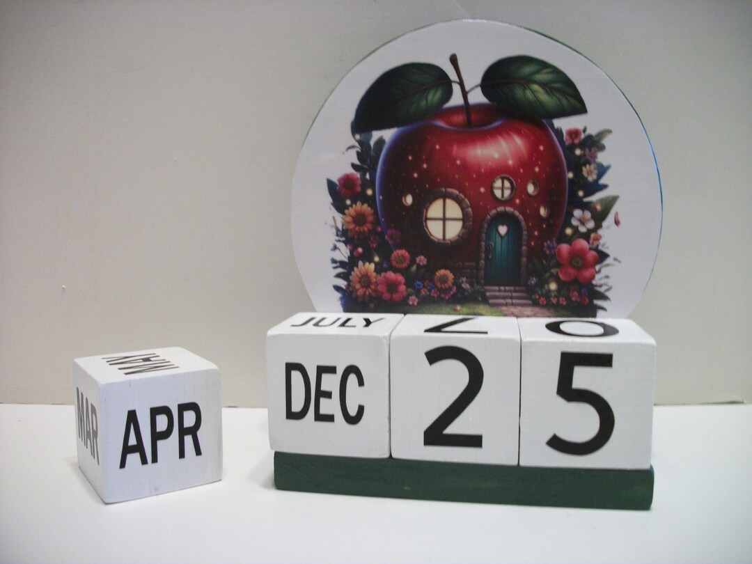 Apple House Calendar Perpetual Wood Block Enchanted Red Apple Cottage ...