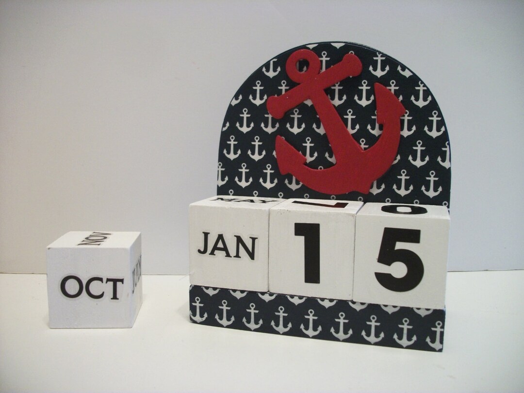 Nautical Calendar Perpetual Wood Block Anchor Nautical Beach Decor - Etsy