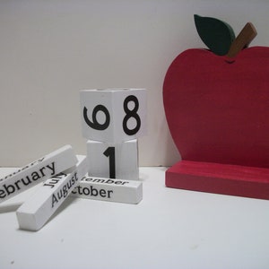 Apple Calendar Perpetual Wood Block Red Apple Decor Teacher Gift - Etsy