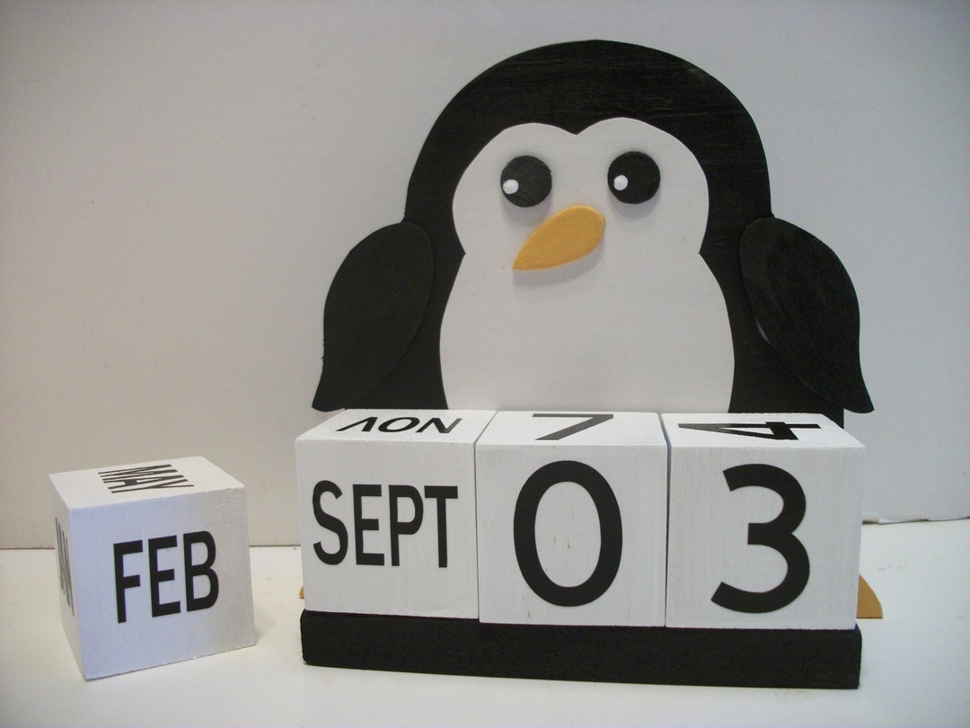 Penguin Calendar Perpetual Wood Block Penguin Decor Black White - Etsy
