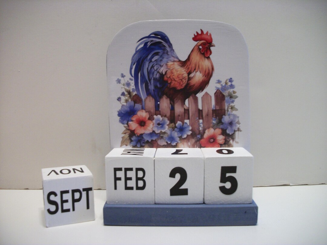 Rooster Calendar Perpetual Wood Block Calendar Rooster on a Fence - Etsy