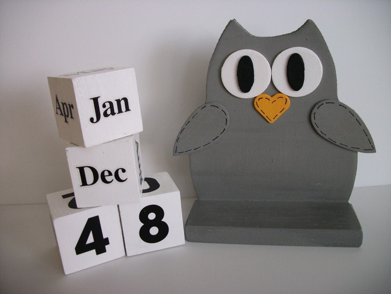 Owl Calendar Perpetual Wood Block Grey Owl Decor - Etsy