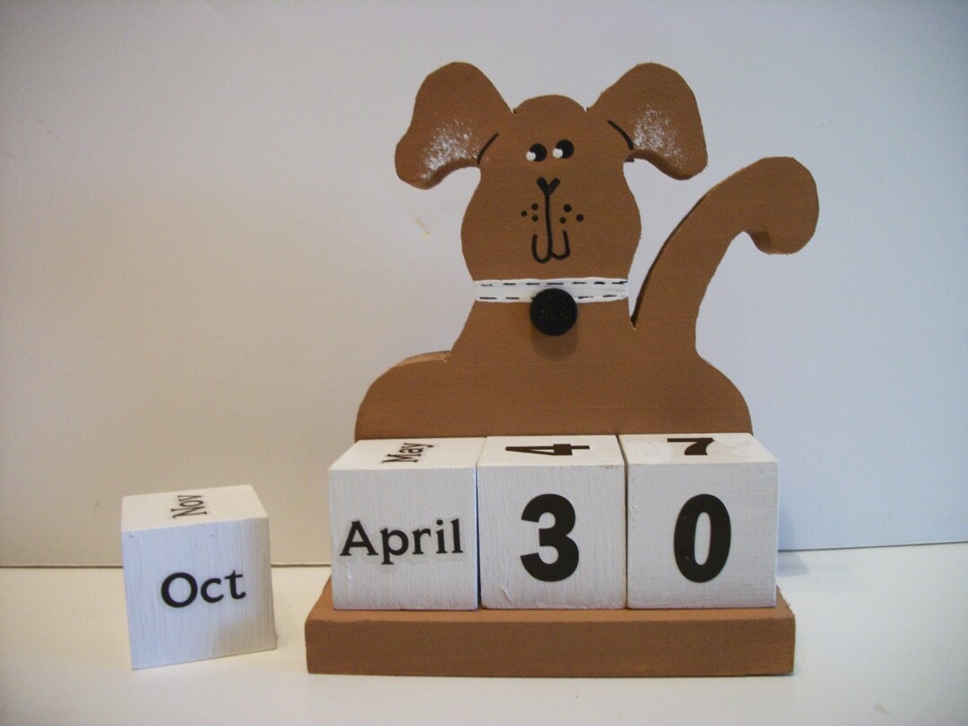 Dog Calendar Perpetual Wood Block Brown - Etsy
