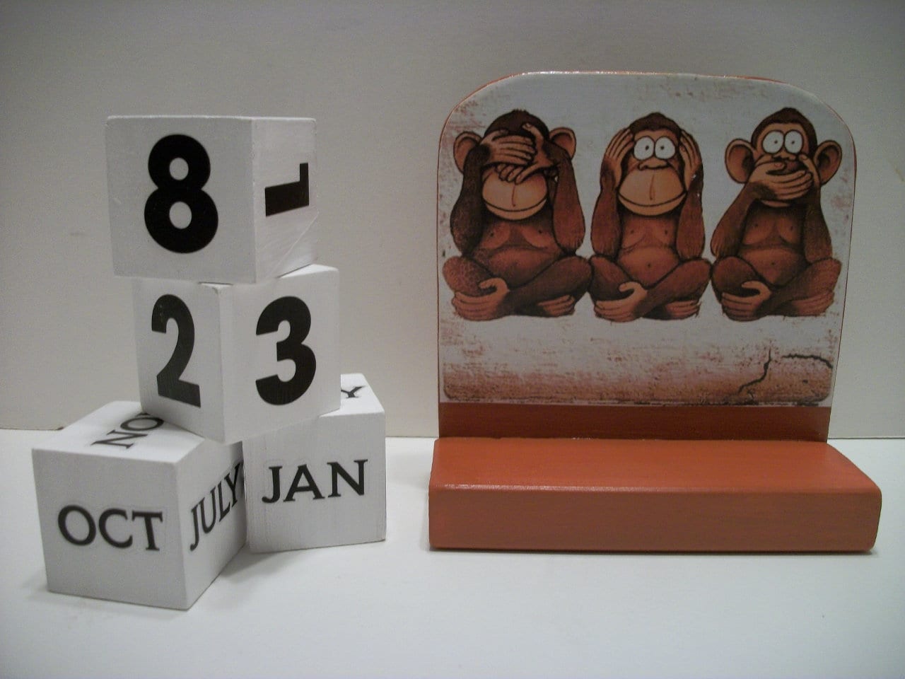 Monkey Calendar Perpetual Wood Block See No Evil Hear No Evil | Etsy