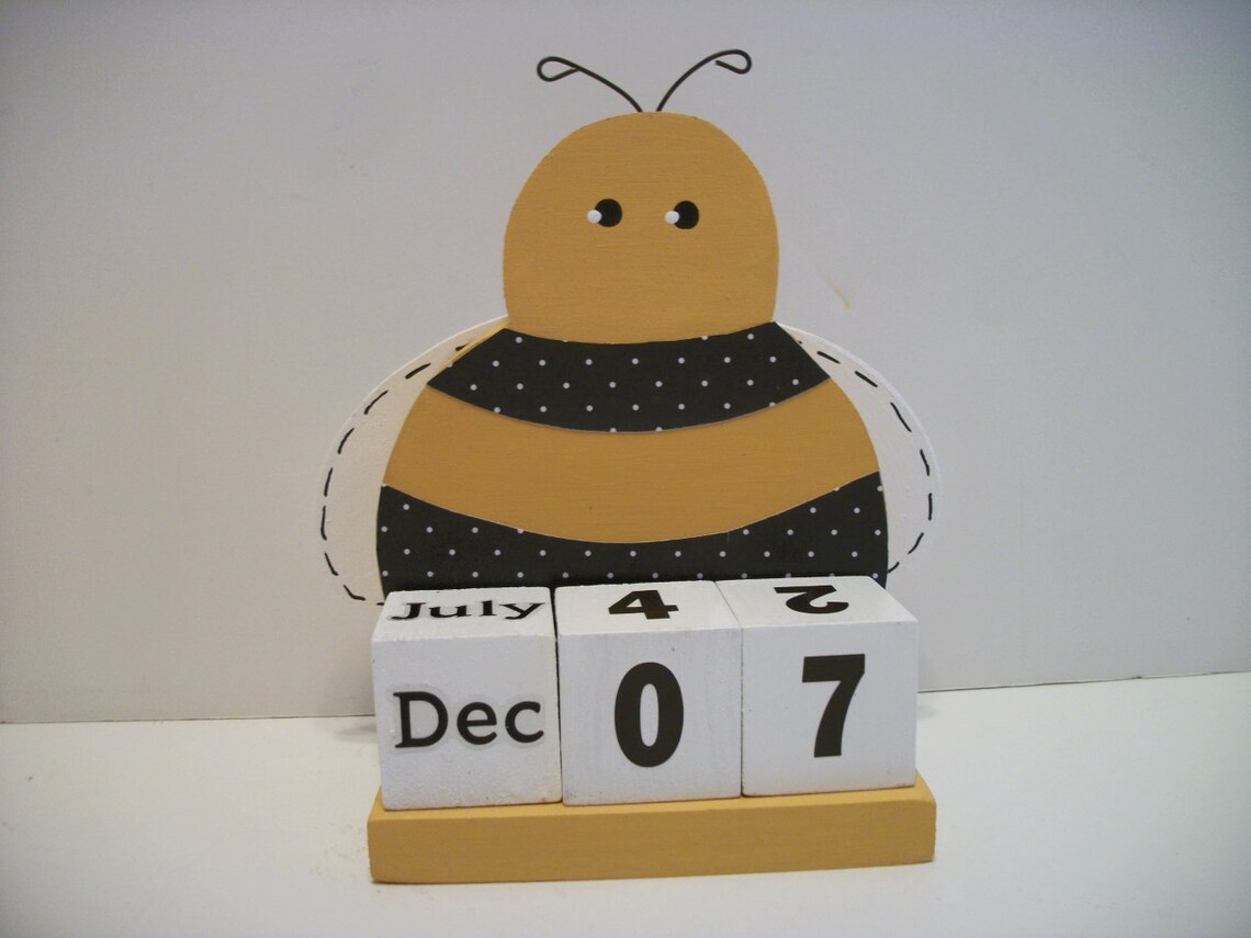 Yellow Bee Calendar Perpetual Wood Block Bumble Bee Decor - Etsy