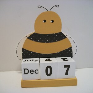 Yellow Bee Calendar Perpetual Wood Block Bumble Bee Decor Teacher Gift ...
