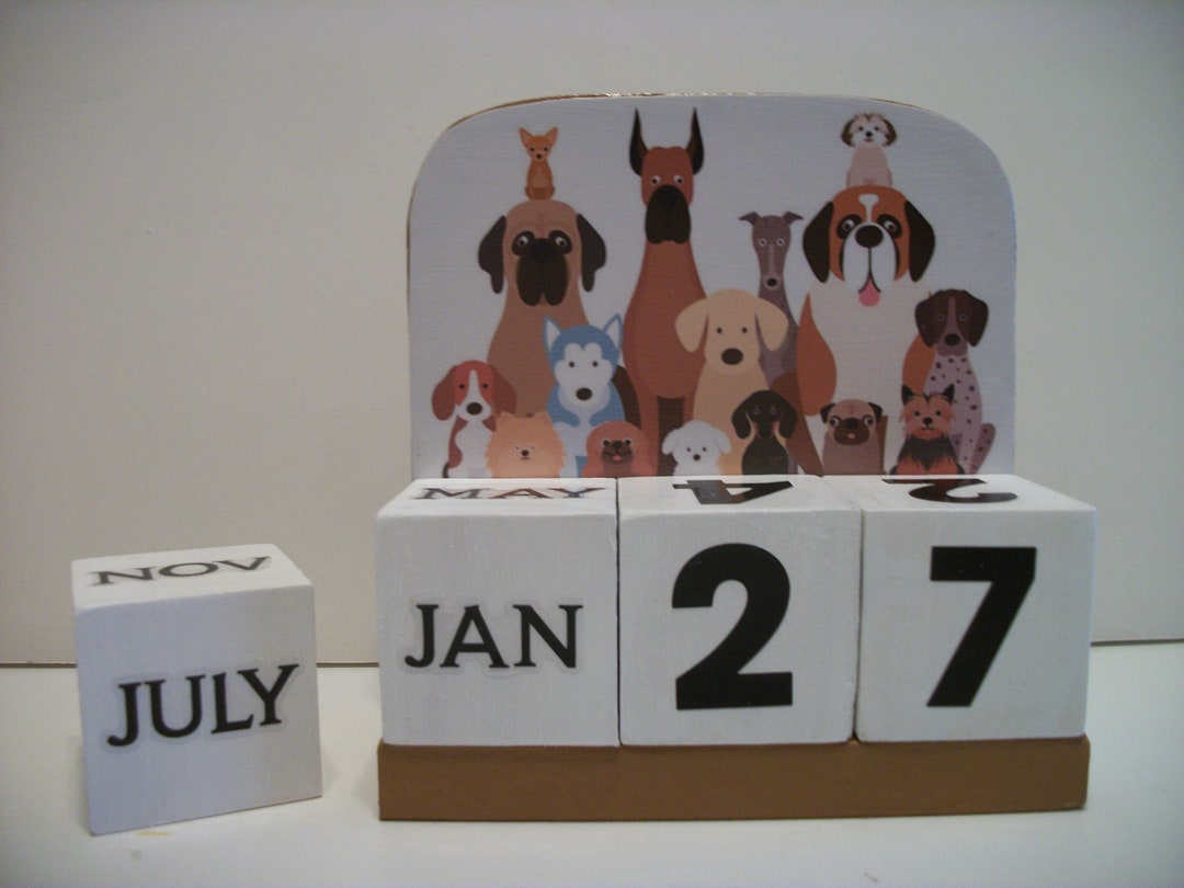 Multi Dog Calendar Perpetual Block Calendar Wood Dog Decor - Etsy
