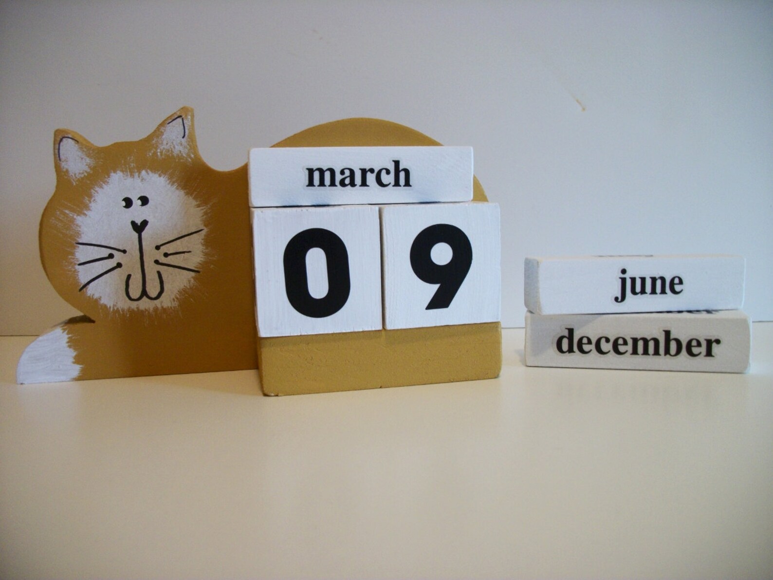 Cat Calendar Perpetual Wood Block Yellow Gold Cat Decor | Etsy