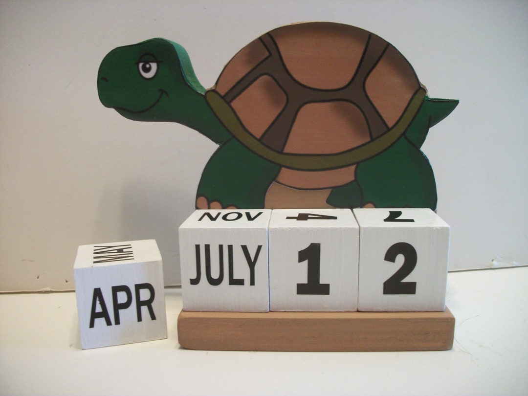 Turtle Calendar Perpetual Wood Block Green Turtle Decor - Etsy