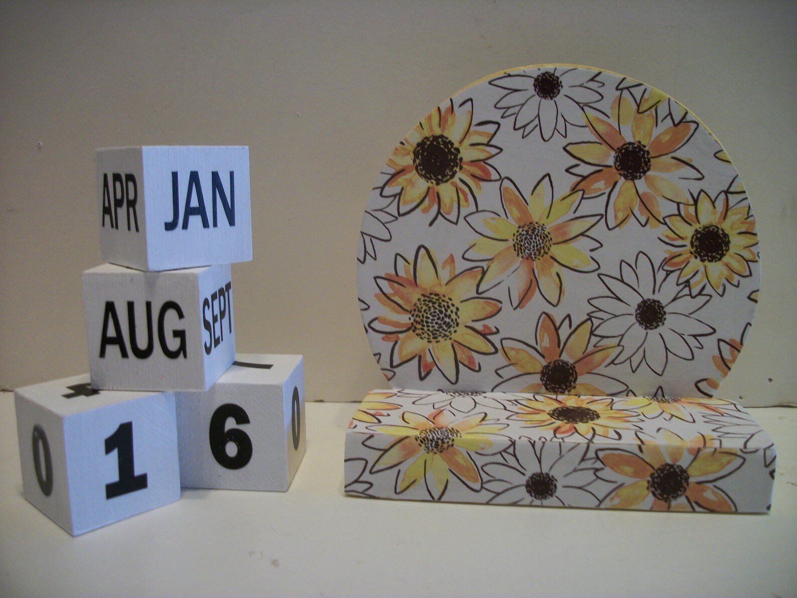 Yellow Flowers Calendar Perpetual Wood Block Yellow Flower | Etsy