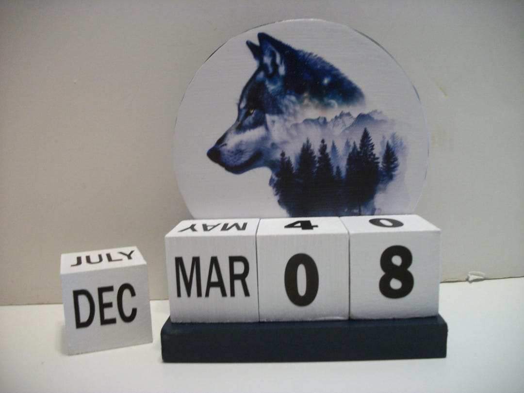 Wolf Calendar Perpetual Wood Block Heart Shape Wolf Decor - Etsy