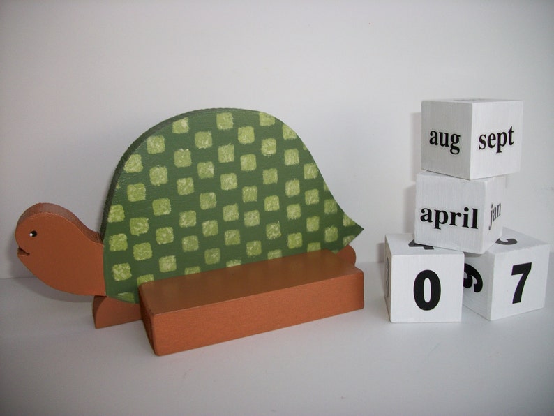 Turtle Calendar Perpetual Wood Block Green Turtle Decor - Etsy