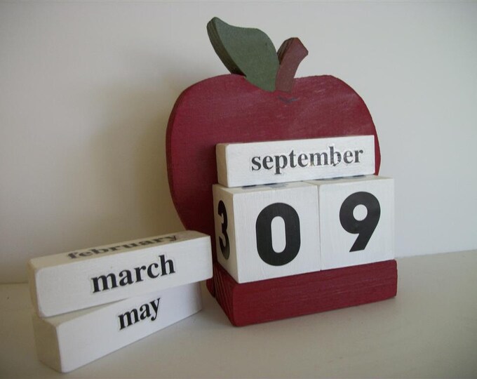 Apple Calendar Perpetual Wood Block Red Apple Decor Teacher Gift - Etsy