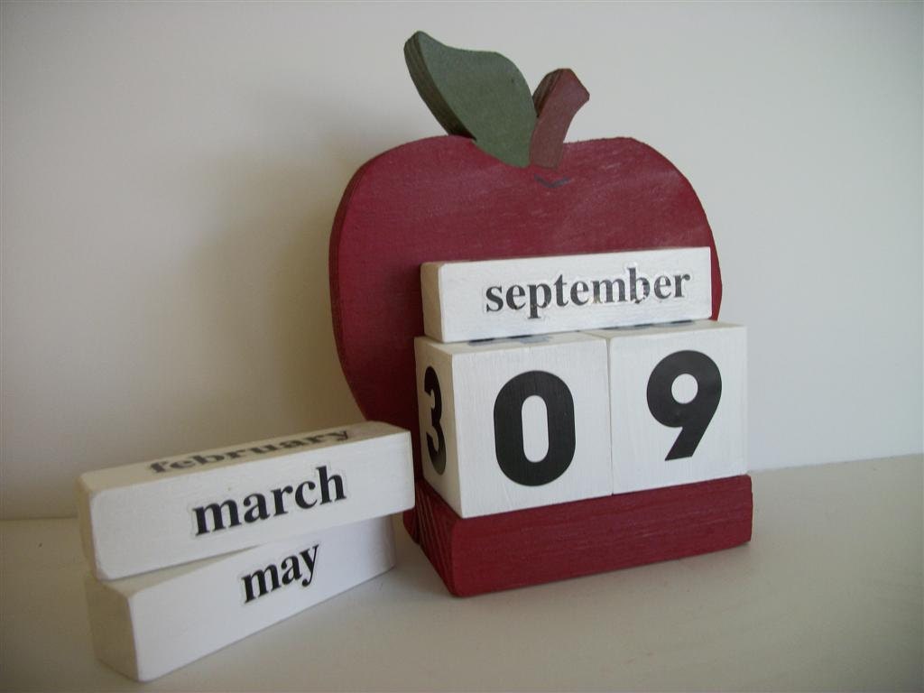 Apple Calendar Perpetual Wood Block Red Apple Decor Teacher - Etsy