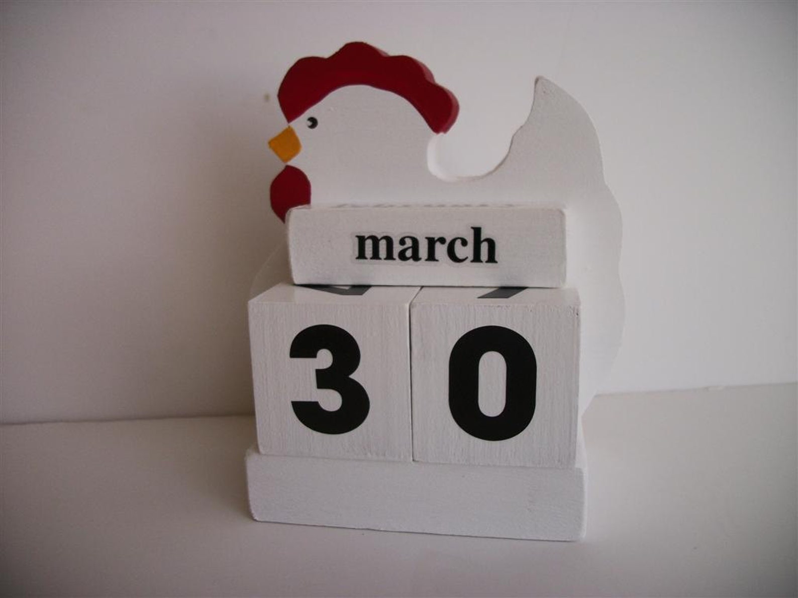 Chicken Calendar Perpetual Wood Block Hen White Chicken Decor | Etsy