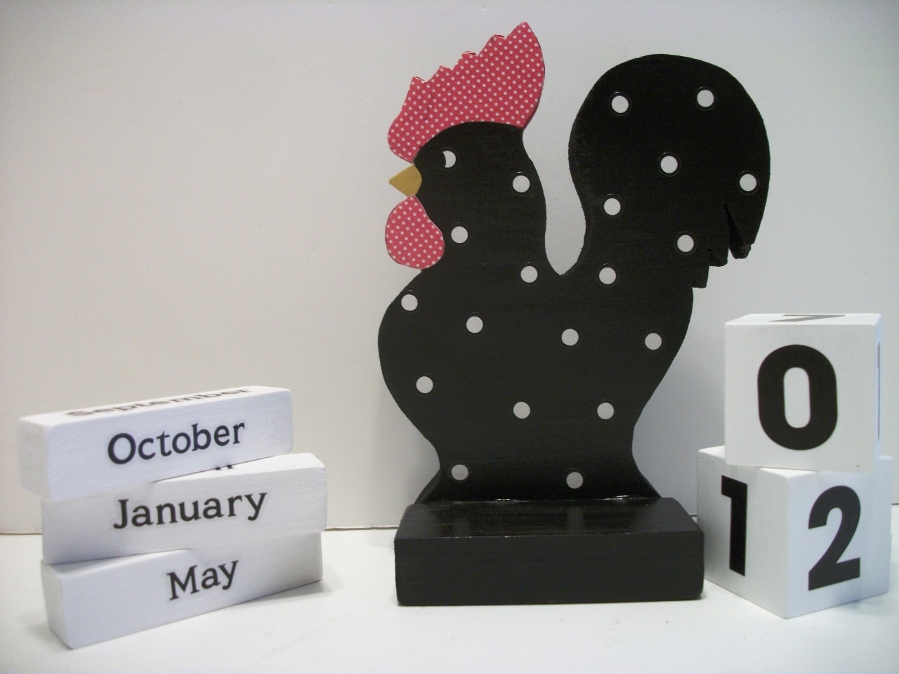 Rooster Calendar Perpetual Wood Block Rooster Chicken Decor | Etsy