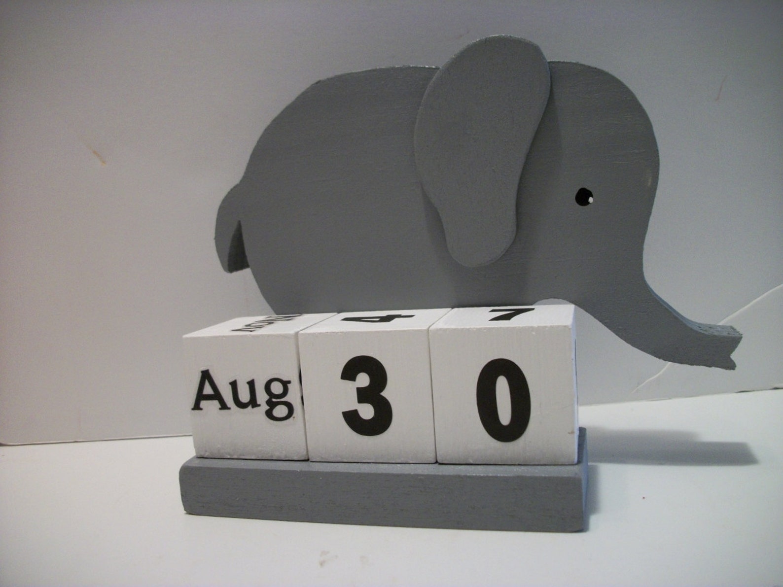 Elephant Calendar Perpetual Wood Block Grey Elephant Decor | Etsy