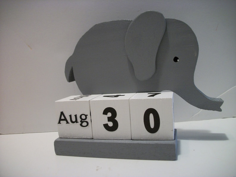 Elephant Calendar Perpetual Wood Block Grey Elephant Decor | Etsy