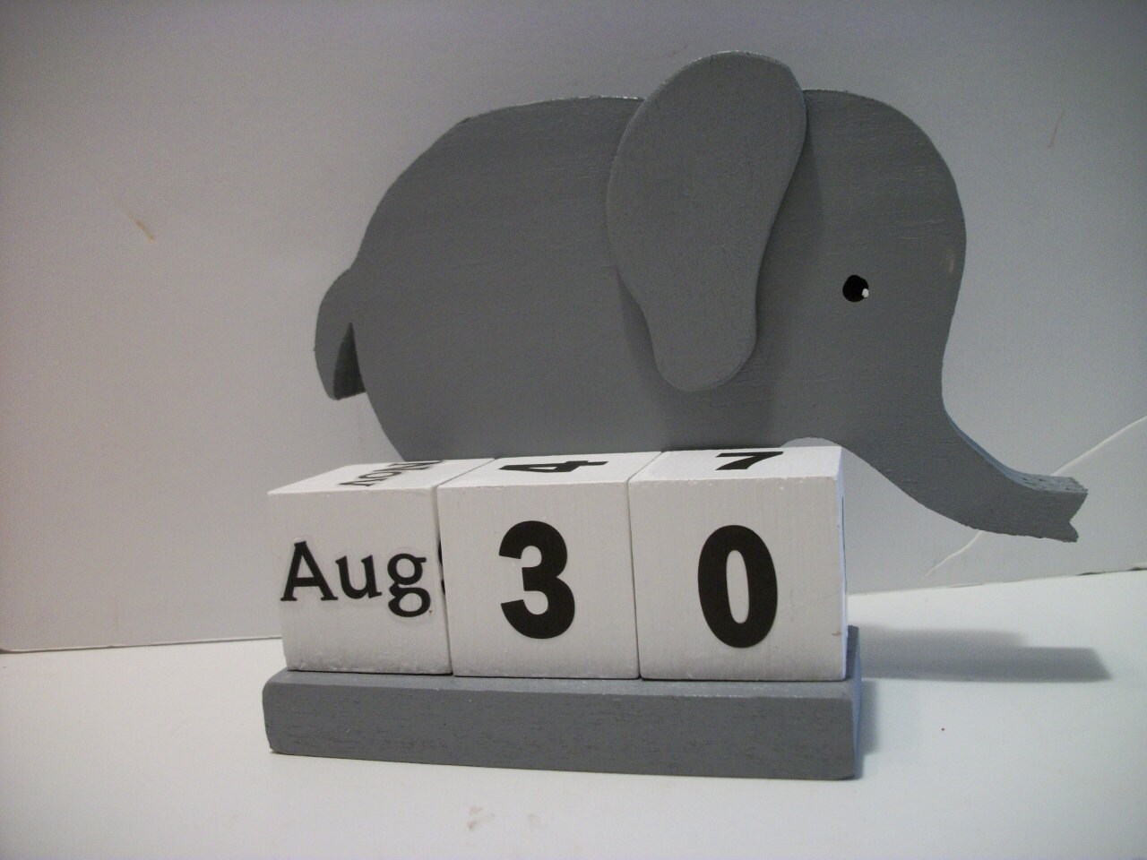 Elephant Calendar Perpetual Wood Block Grey Elephant Decor - Etsy