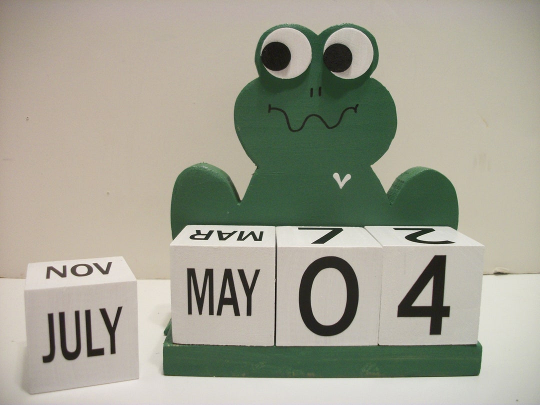 Frog Calendar Perpetual Wood Block Green - Etsy