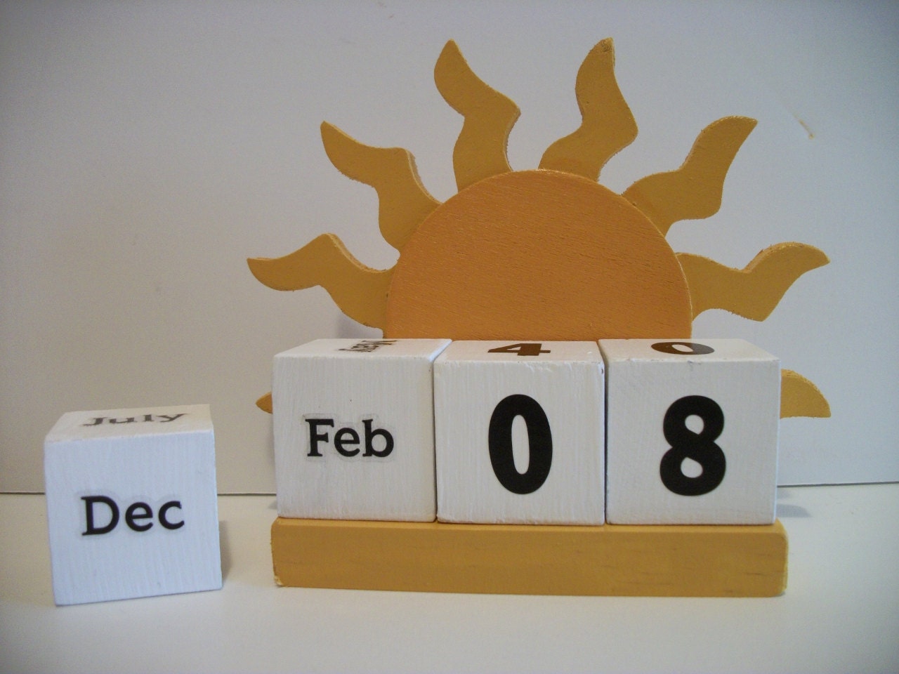 Sun Calendar Perpetual Wood Block Yellow Sun Decor | Etsy