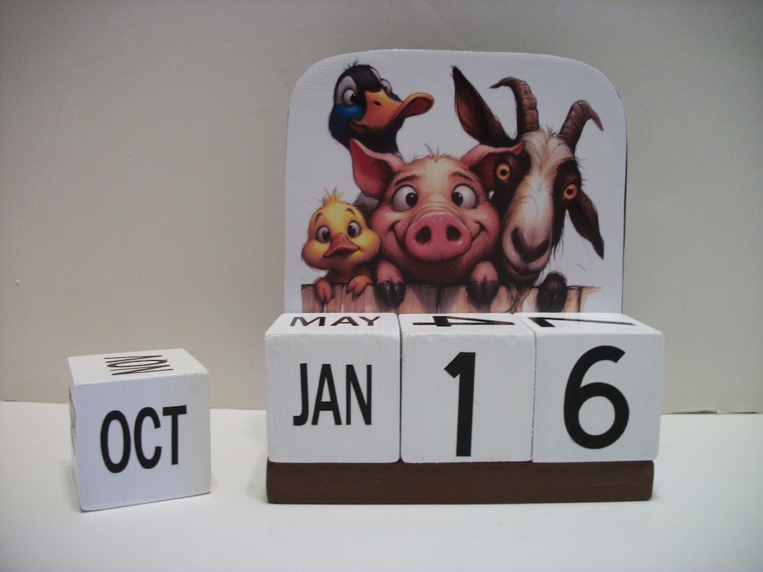 Farm Animals Calendar Perpetual Wood Block Calendar Goat Duck Pig - Etsy