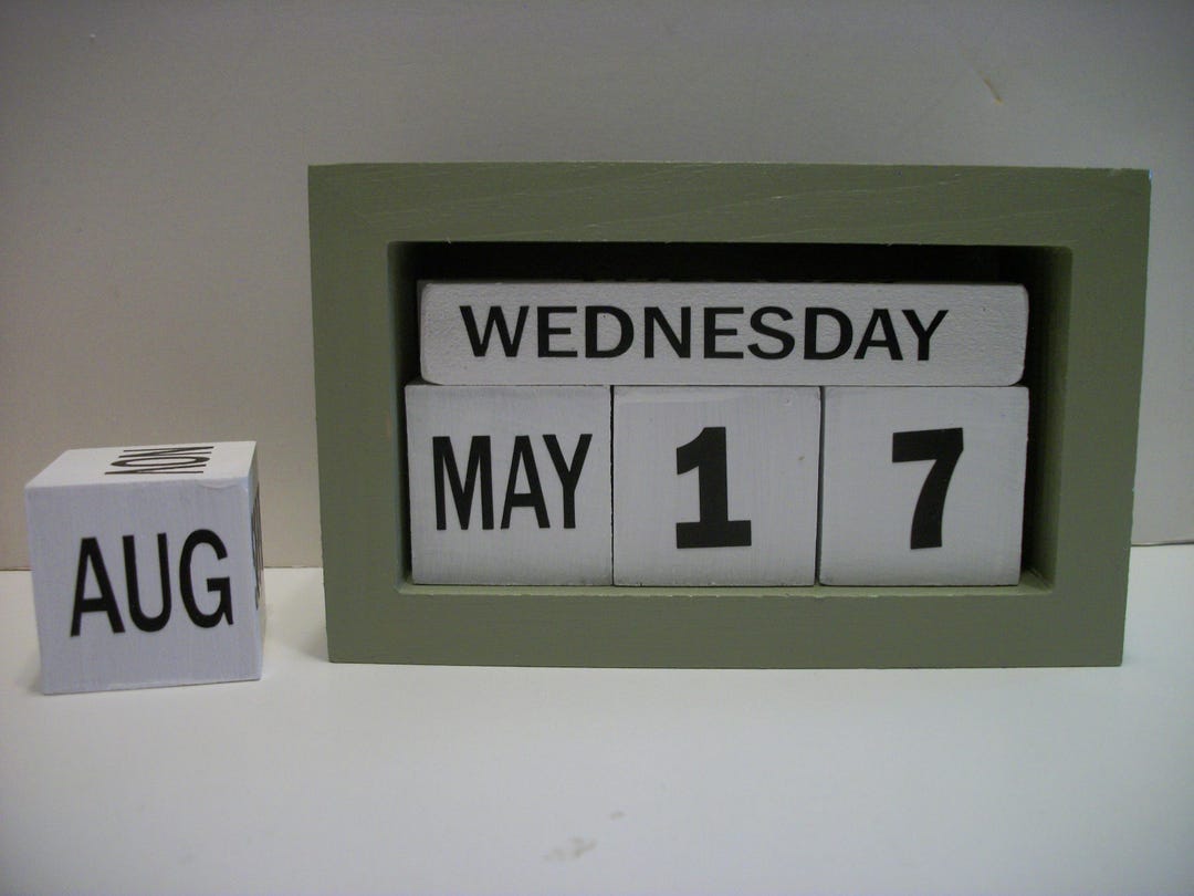Box Calendar Perpetual Wood Block Calendar Green Calendar in a Box - Etsy