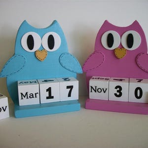 Owl Calendar Perpetual Wood Block Grey Owl Decor - Etsy