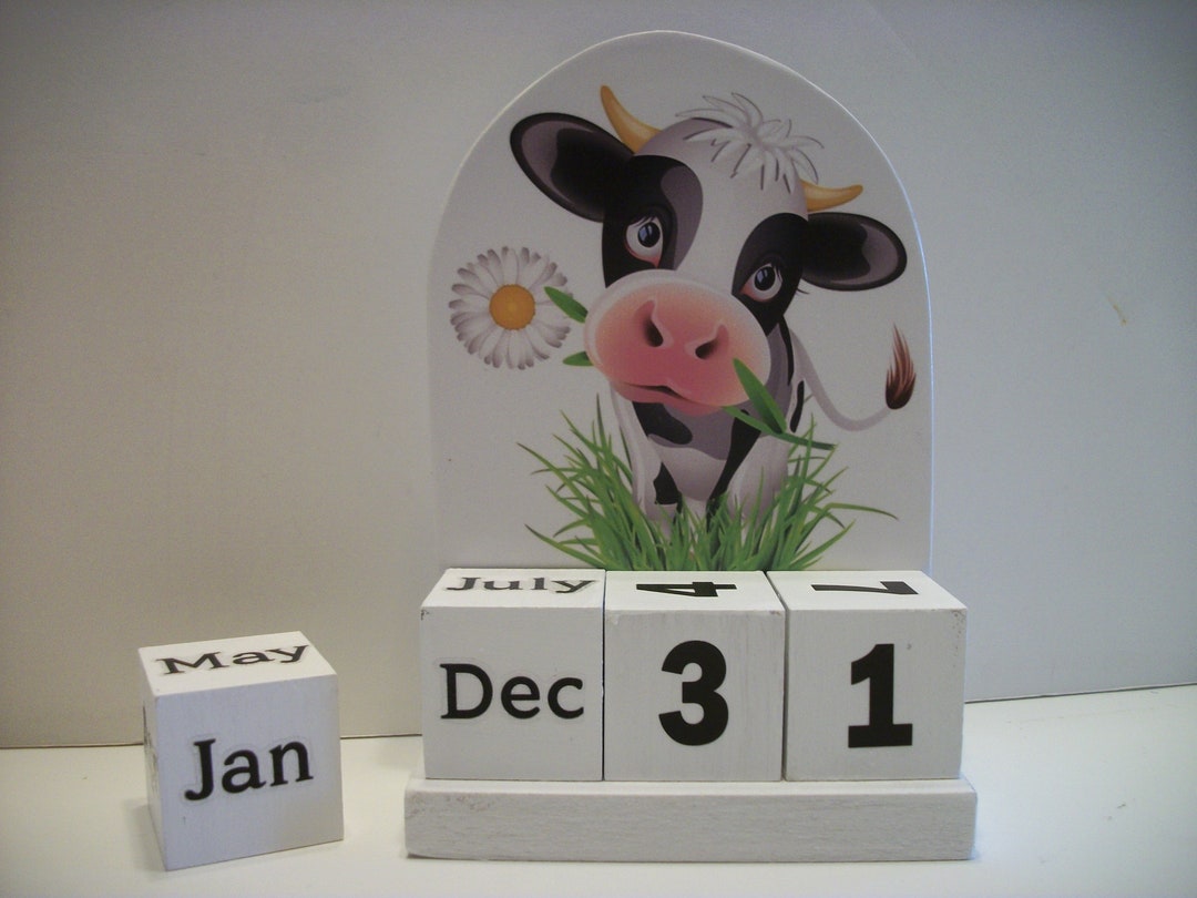 Cow Calendar Perpetual Wood Block Calendar Black and White Cow - Etsy