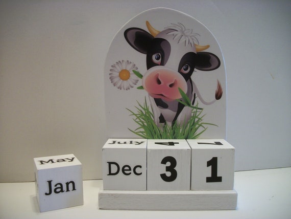 Cow Calendar Perpetual Wood Block Calendar Black and White Cow - Etsy