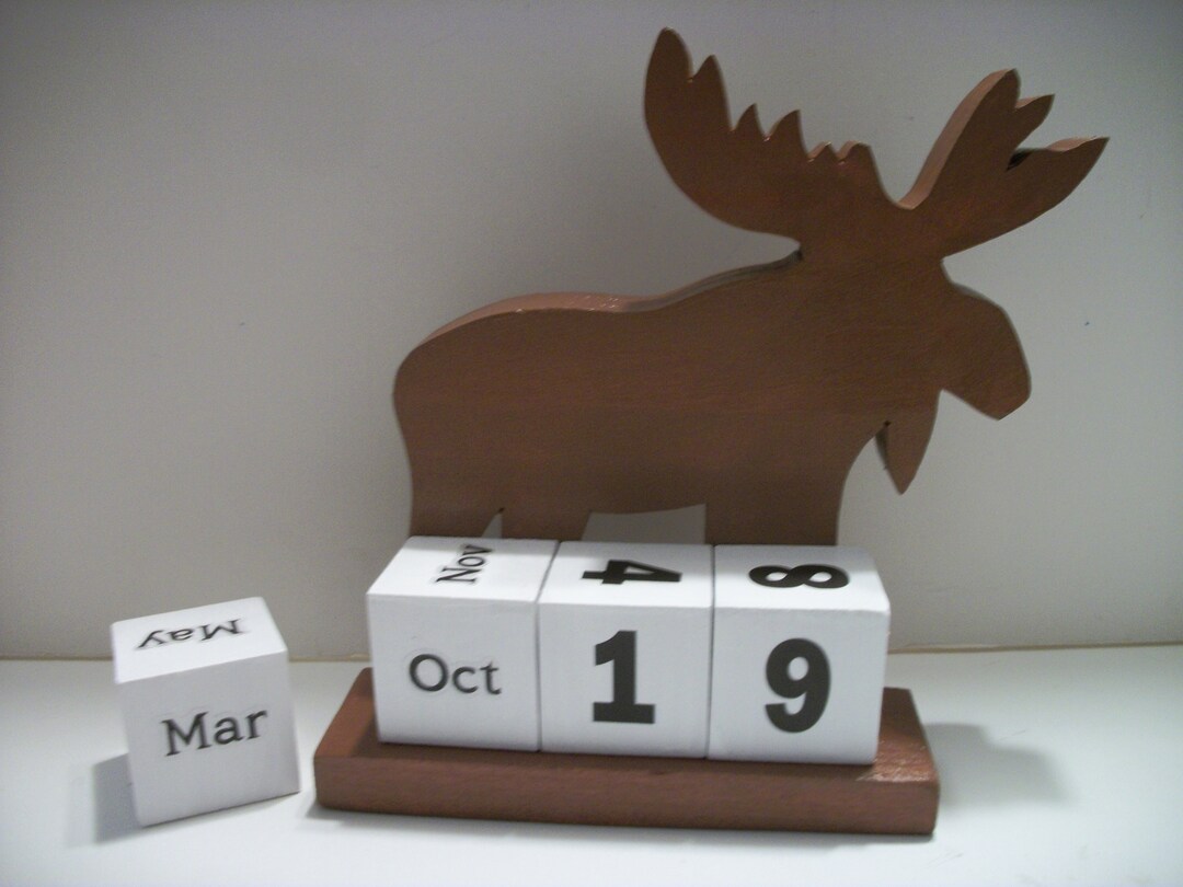 Moose Calendar Perpetual Wood Block Brown Moose Decor - Etsy
