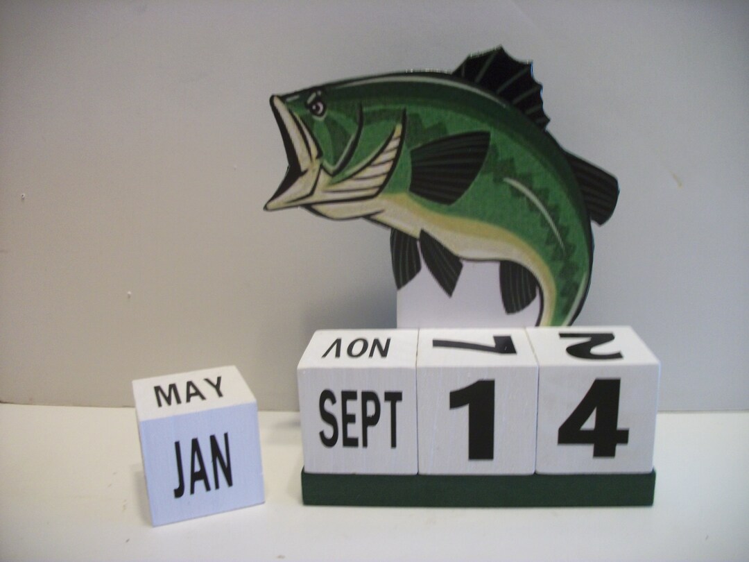 Bass Fish Calendar Perpetual Wood Block Large Mouth Bass Decor - Etsy