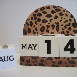 Leopard Calendar Perpetual Block Calendar Round Wood Brown Tan Leopard ...