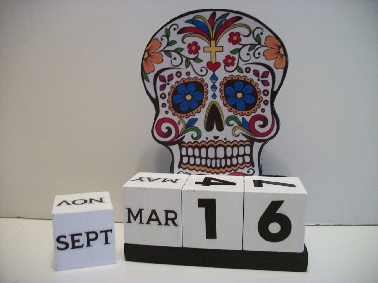 Sugar Skull Calendar Perpetual Wood Block Day of the Dead - Etsy