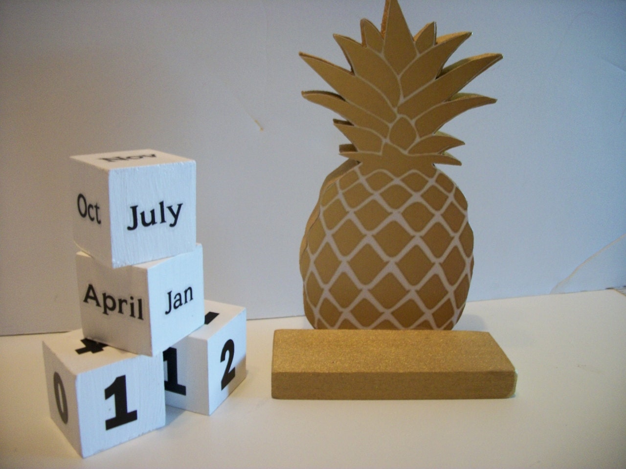 Pineapple Calendar Perpetual Wood Block Gold Pineapple Themed - Etsy