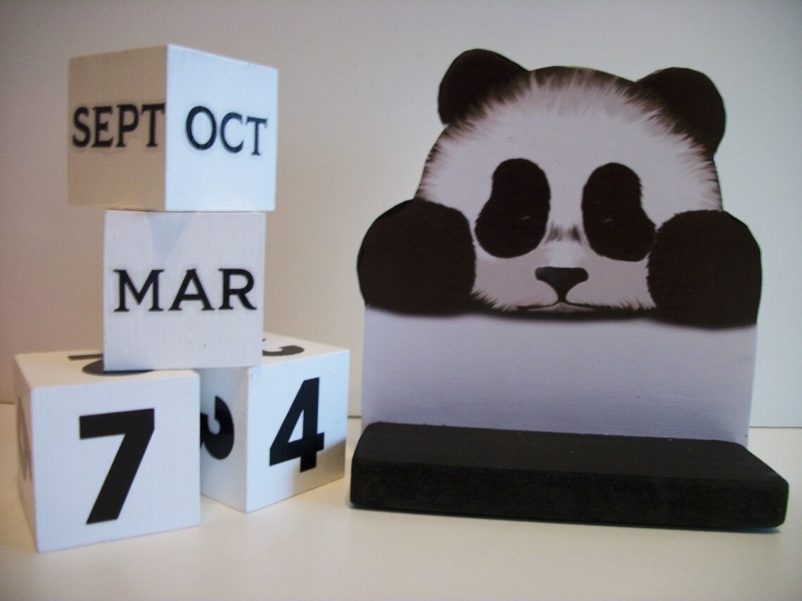 Panda Bear Calendar Perpetual Wood Block Calendar - Etsy