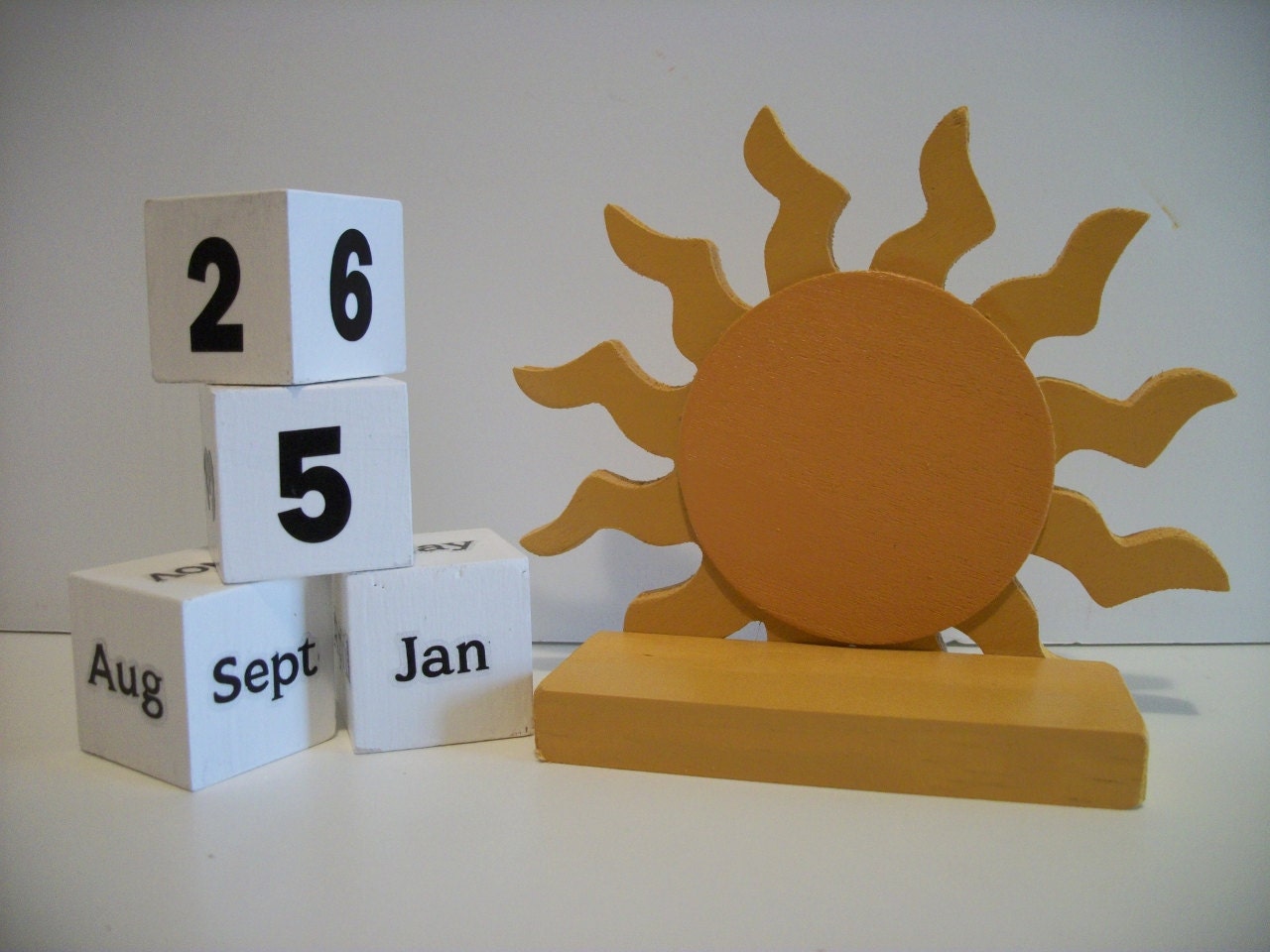 Sun Calendar Perpetual Wood Block Yellow Sun Decor | Etsy