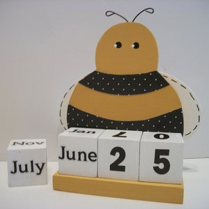 Yellow Bee Calendar Perpetual Wood Block Bumble Bee Decor Teacher Gift ...