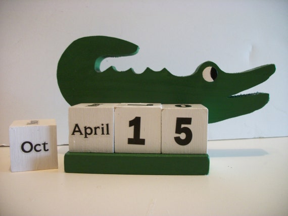 Alligator Calendar Perpetual Wood Block Green Alligator Decor | Etsy