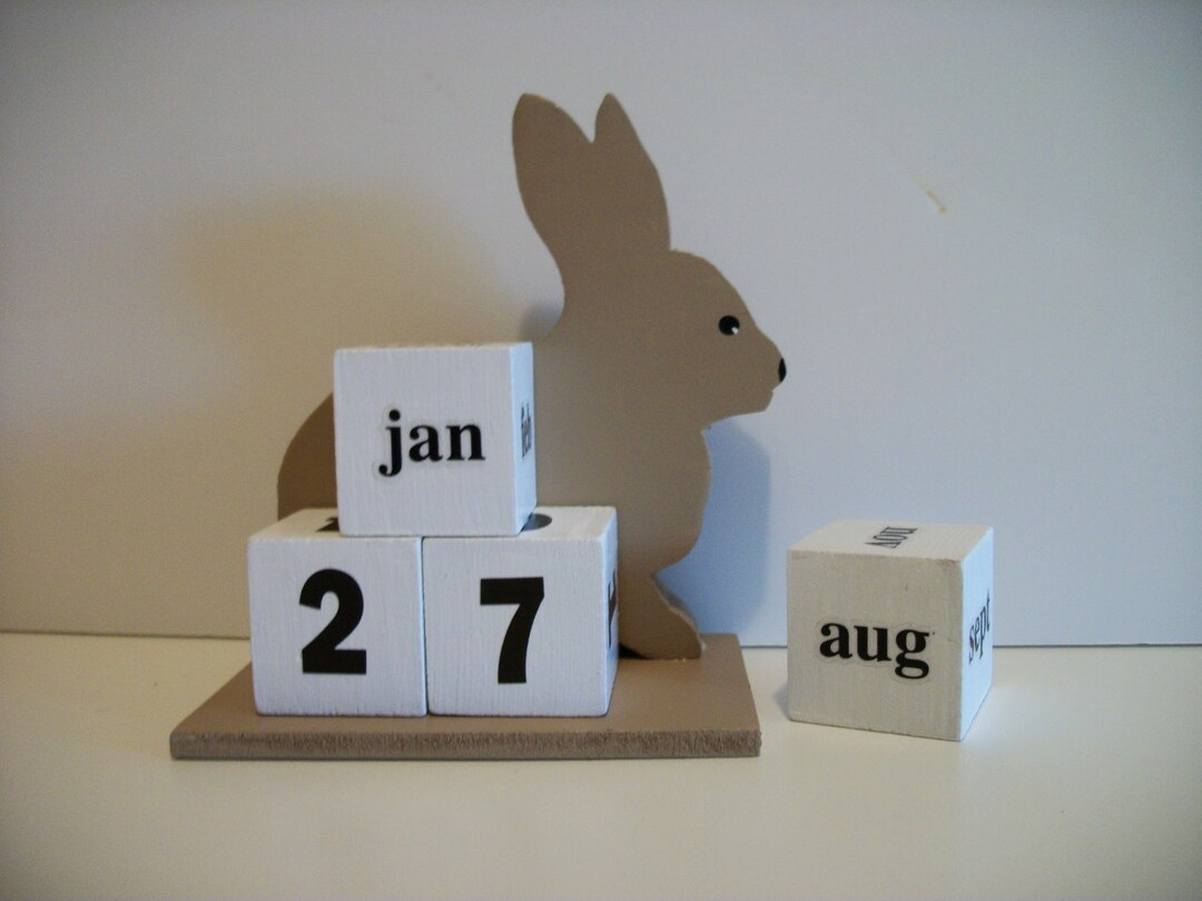 Rabbit Calendar Perpetual Wood Block Primitive Tan Rabbit Decor - Etsy